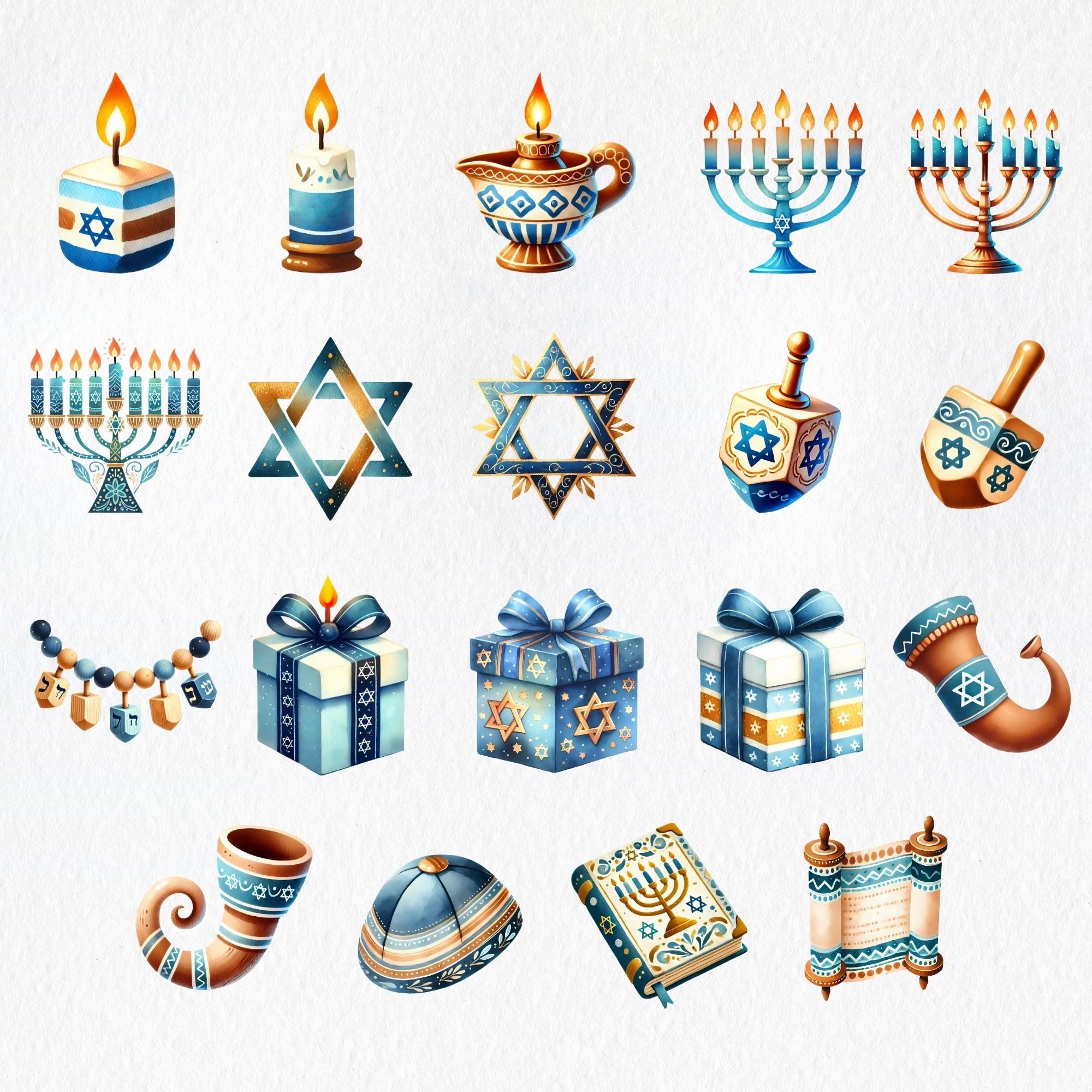 Hanukkah Clipart, Jewish Clipart PNG, Hanukkah Gifts, Menorah, Dreidels ...