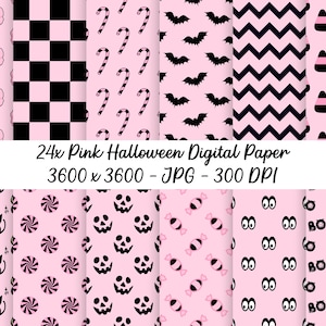 Pink and Black Halloween Digital Paper Seamless Patterns Digital ...