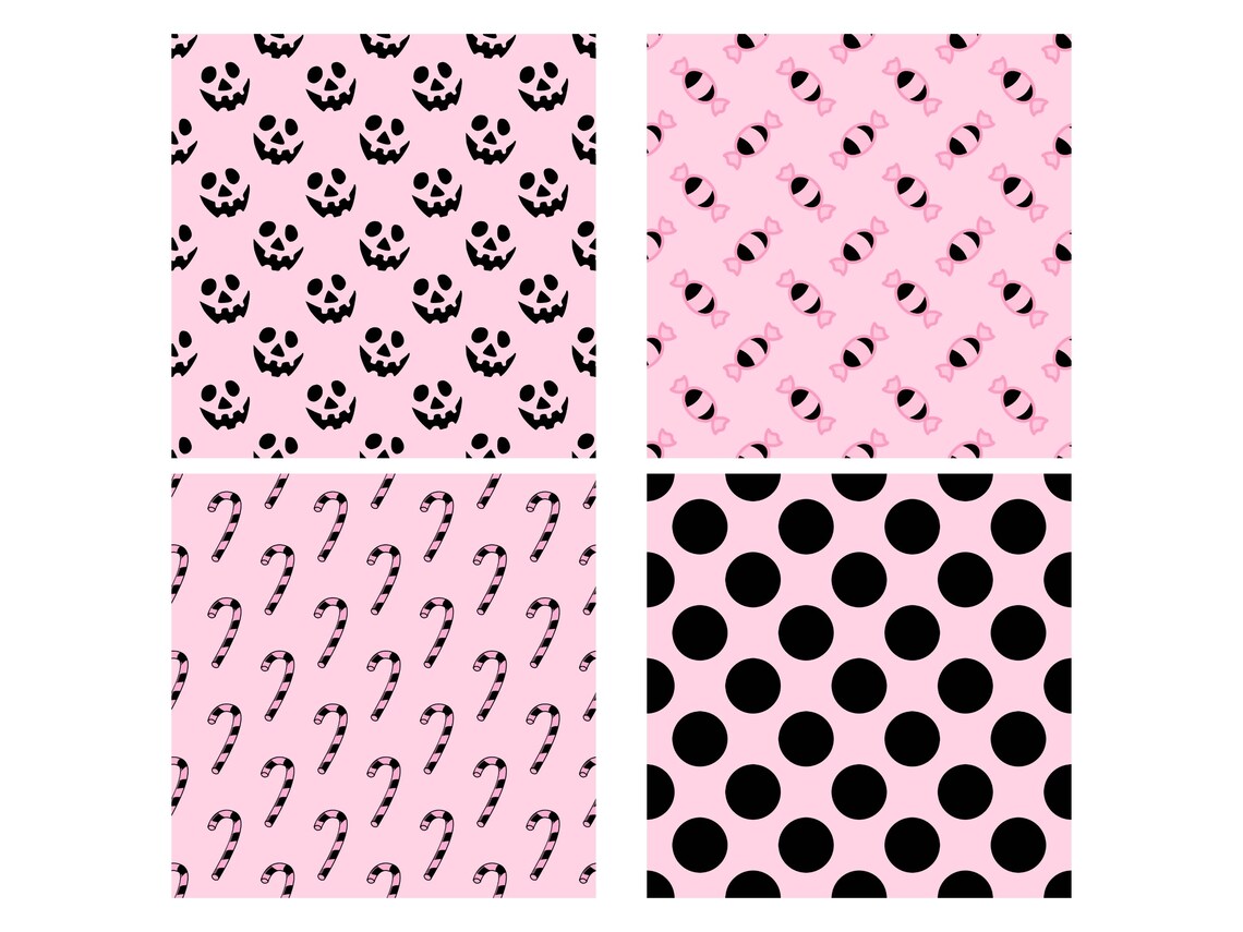 Pink and Black Halloween Digital Paper Seamless Patterns Digital ...