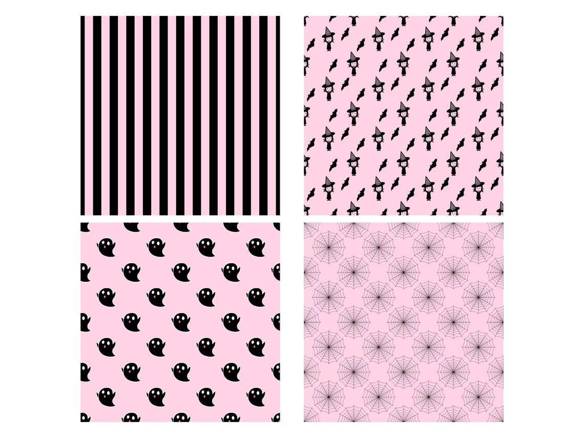 Pink and Black Halloween Digital Paper Seamless Patterns Digital ...