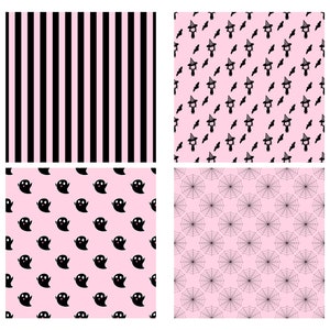 Pink and Black Halloween Digital Paper Seamless Patterns Digital ...