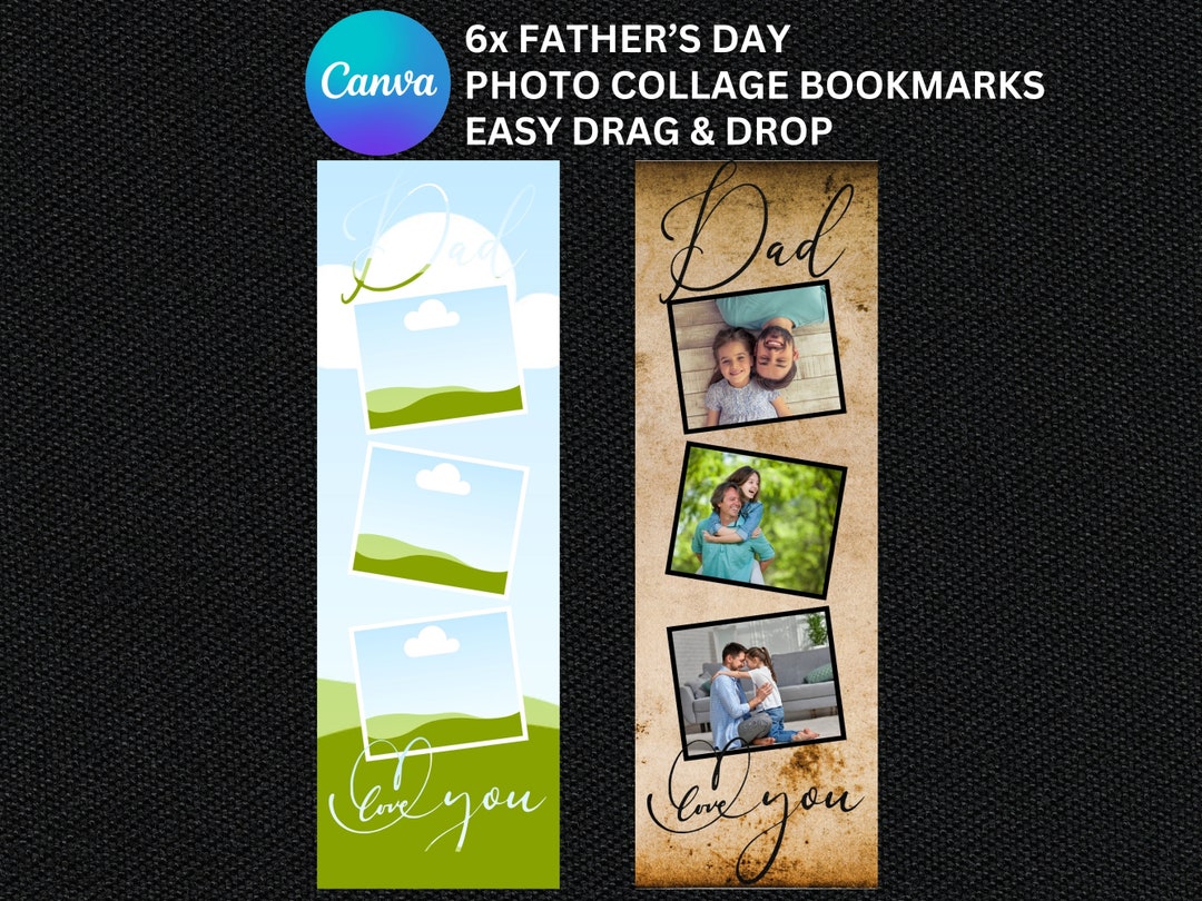 Fathers Day Photo Collage Bookmarks | Fathers Day Canva Frames | Gifts ...
