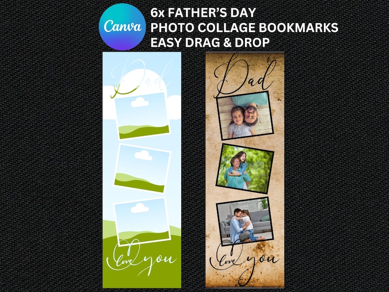 Fathers Day Photo Collage Bookmarks | Fathers Day Canva Frames | Gifts ...