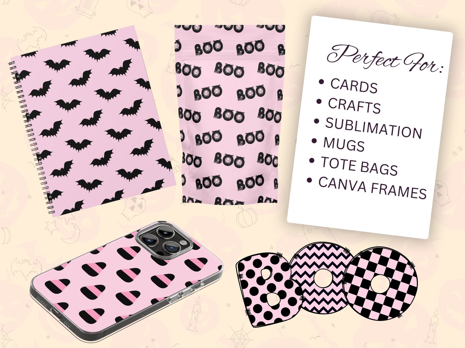 Pink and Black Halloween Digital Paper Seamless Patterns Digital ...