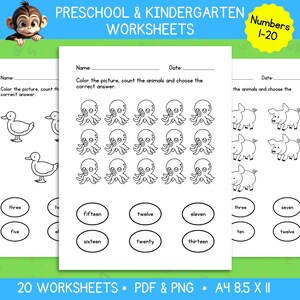 Mathematics Worksheets Numbers 1 20 for Preschool and Kindergarten Math ...