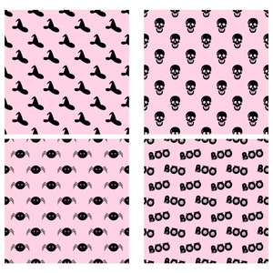 Pink and Black Halloween Digital Paper Seamless Patterns Digital ...