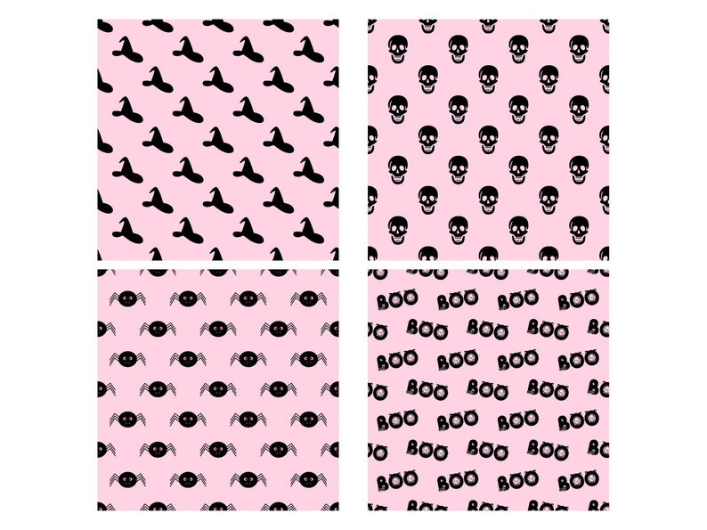 Pink and Black Halloween Digital Paper Seamless Patterns Digital ...