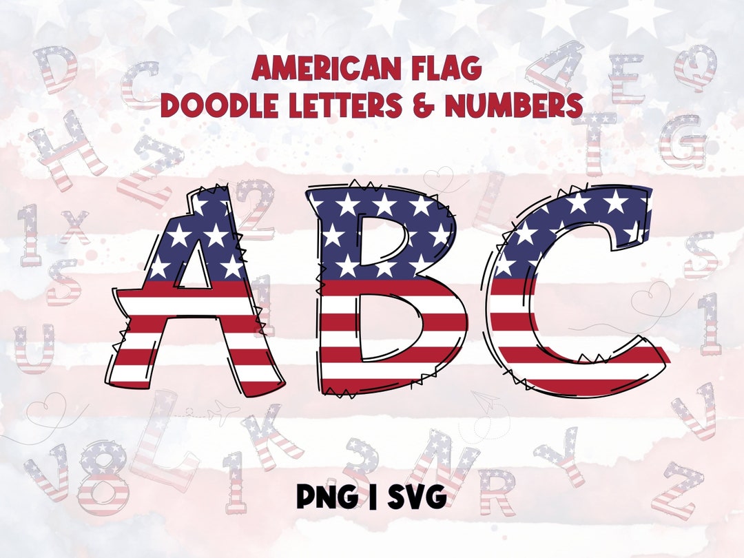 American Flag Doodle Alphabet Letters and Numbers - USA Patriotic ...