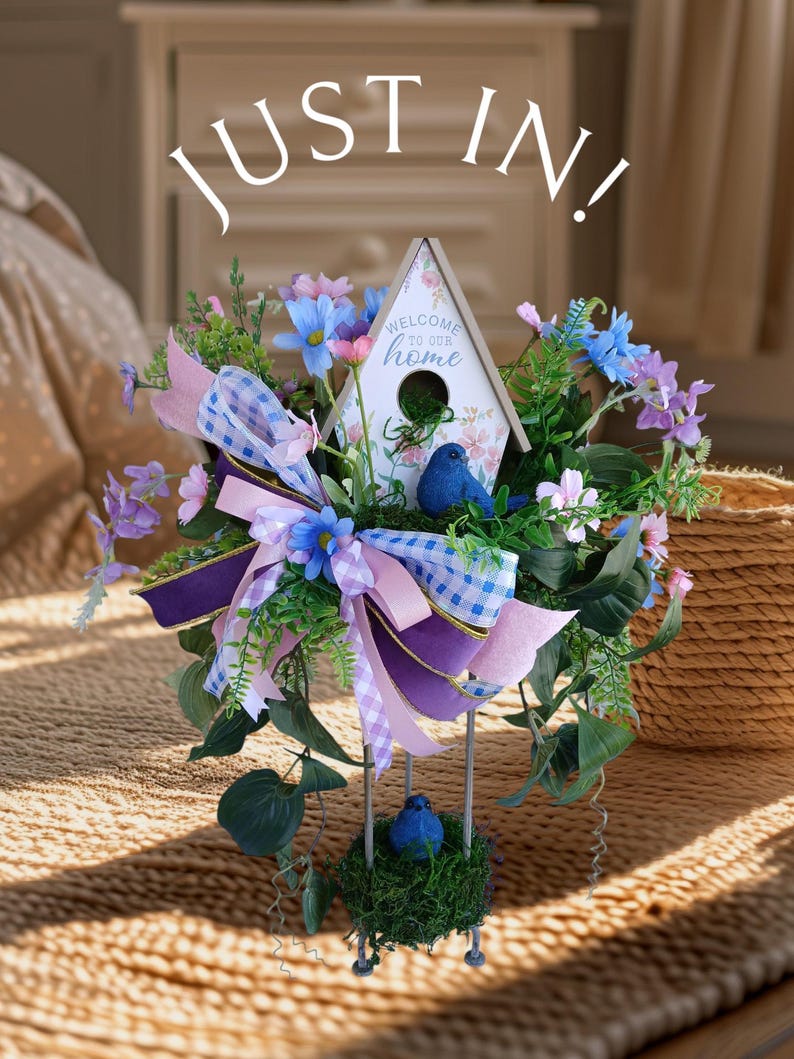 18"blue Bird Birdhouse Candlestick Arrangement - Etsy