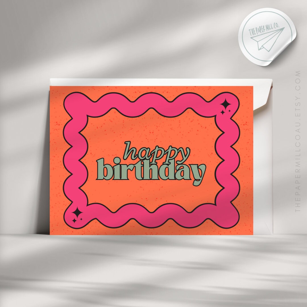 GROOVY BIRTHDAY CARD A6 Greeting Card groovy Retro Modern Landscape ...