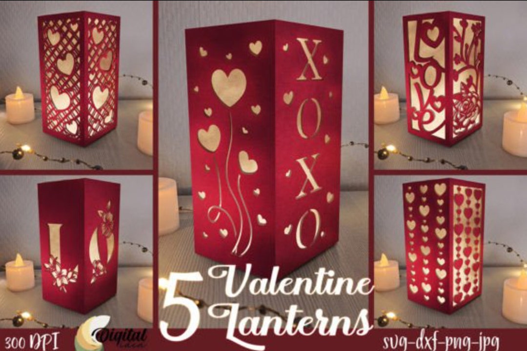 3D Valentine Lantern Laser Cut Bundle, Valentine's Day Papercut Lantern ...