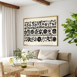 Black and White Folk Floral Border Digital Print | Scandinavian ...