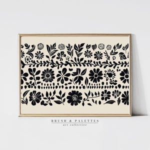 Black and White Folk Floral Border Digital Print | Scandinavian ...