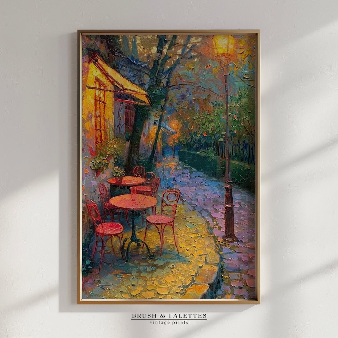 Monet Style Vintage Caffè, Oil Painting, Cobblestone Side Walk, Digital ...