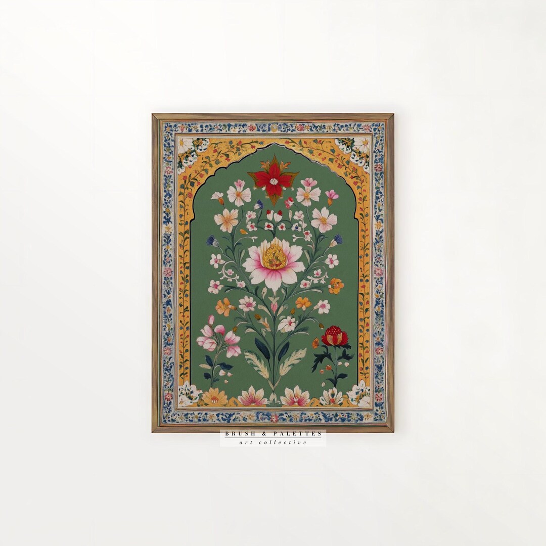Vintage Indian Floral Art Print | Decorative Mughal-inspired Wall Art ...