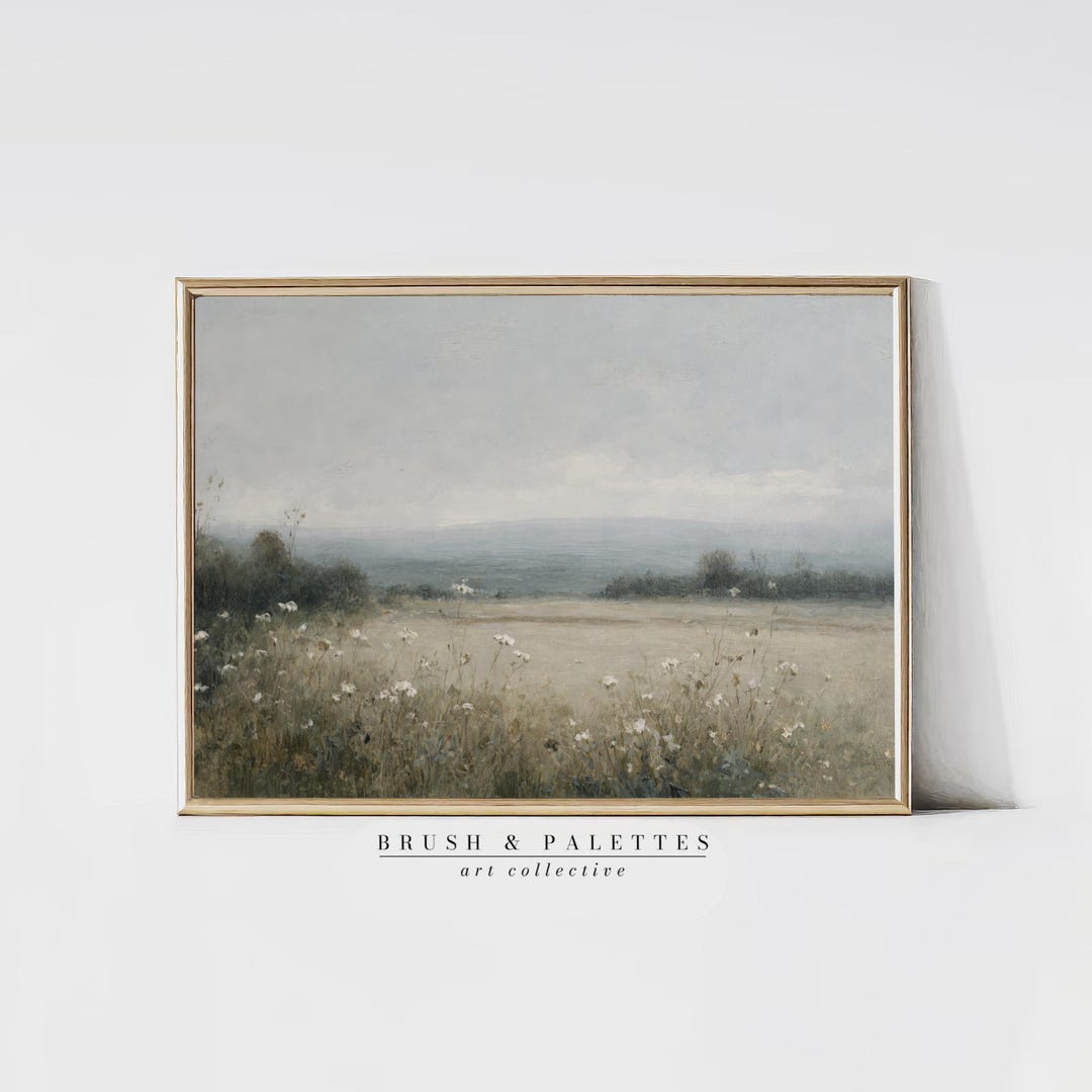 Soft Wildflower Meadow: Neutral Country Landscape Painting (digital ...