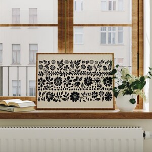 Black and White Folk Floral Border Digital Print | Scandinavian ...