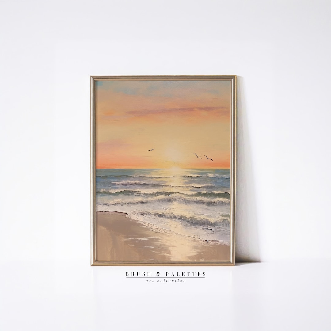 Soft Pastel Beach Sunset With Ocean Waves | PRINTABLE Coastal Wall Art ...
