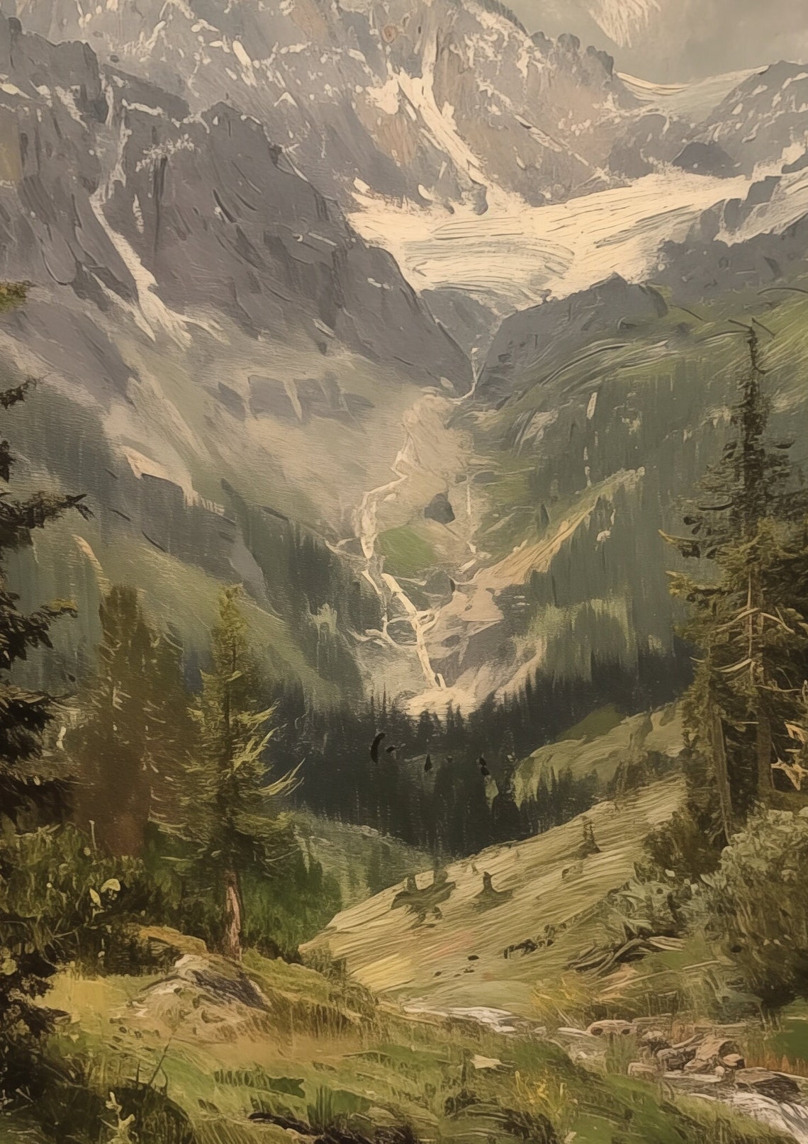 Rustic Mountain Landscape Print / Vintage Nature Painting PRINTABLE - Etsy