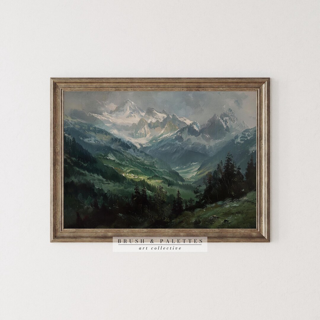 Alpine Mountain Valley: Moody Forest Landscape Painting (digital ...