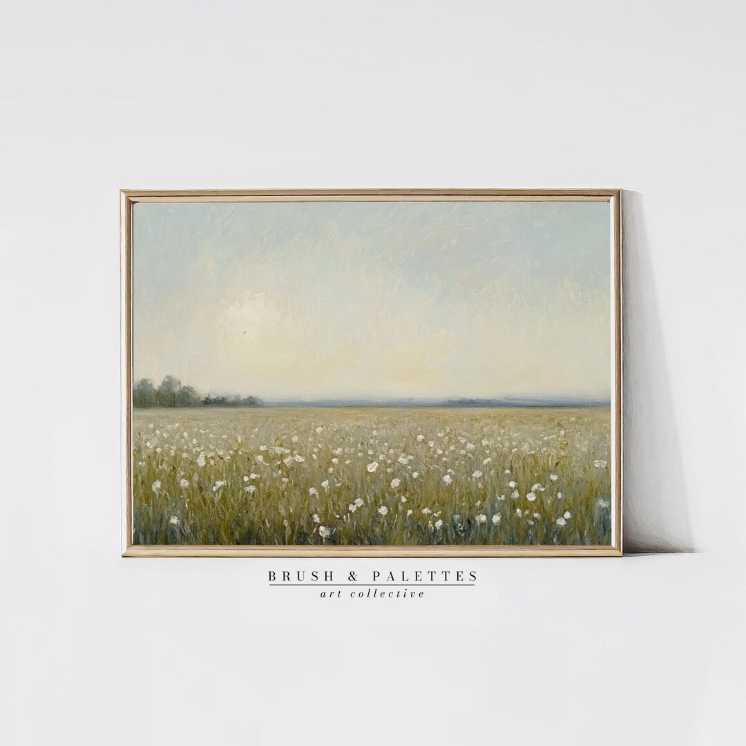 Soft Meadow Field: Neutral Minimalist Countryside Landscape Painting ...