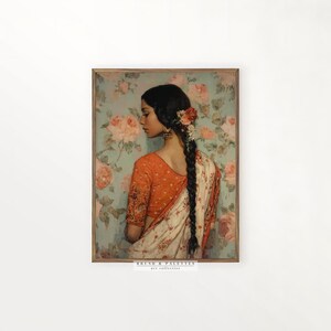 Indian Woman in Saree Print | PRINTABLE Floral Portrait Wall Art ...