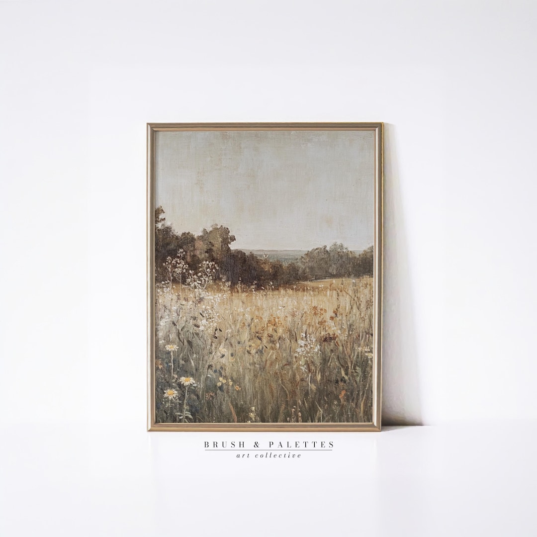 Wildflower Meadow Print: Neutral Countryside Landscape Art (digital ...