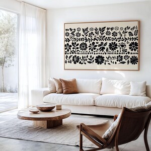 Black and White Folk Floral Border Digital Print | Scandinavian ...