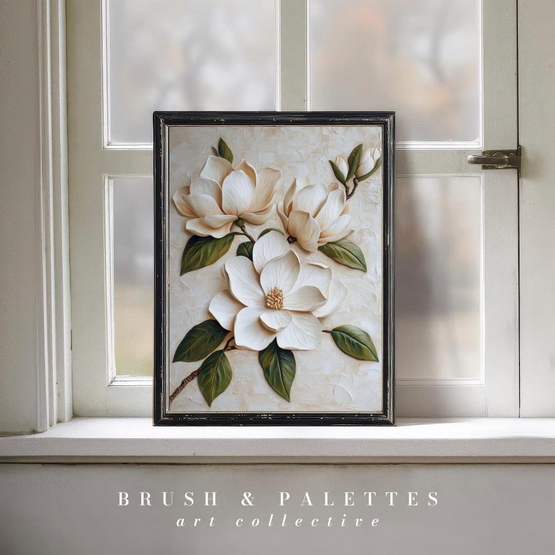 Textured Magnolia Flower Digital Print | PRINTABLE Neutral 3D Floral ...