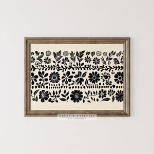 Black and White Folk Floral Border Digital Print | Scandinavian ...