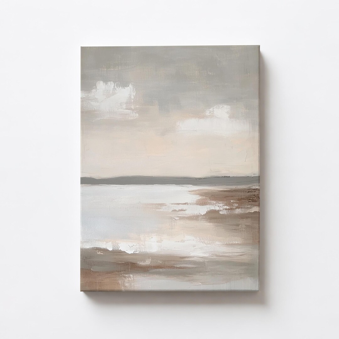 Abstract Coastal Landscape: Neutral Beach Horizon Painting Art Print ...