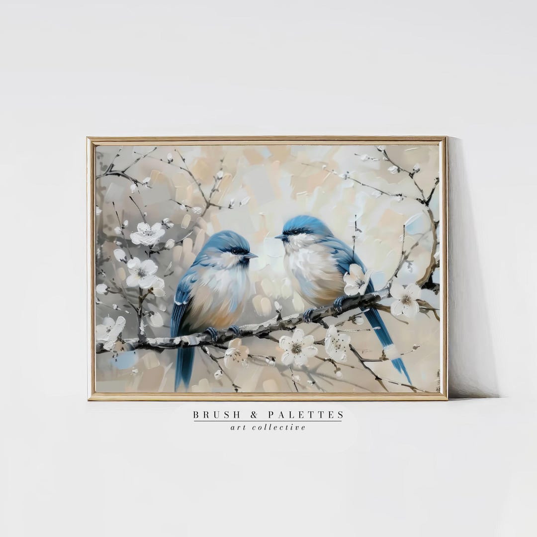 Bluebird Couple Print | PRINTABLE Floral Bird Art | Romantic Nature ...