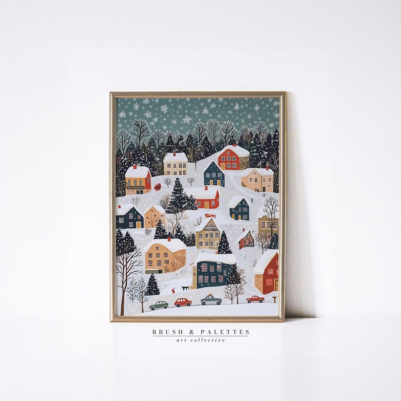Winter Village Scene: Cozy Snowy Town Wall Art (digital Download) - Etsy