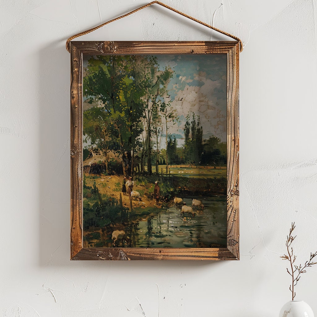 Spring Landscape Painting / Vintage Oil Landscape Painting / PRINTABLE ...