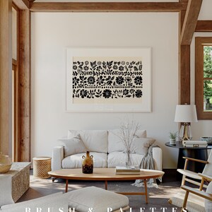 Black and White Folk Floral Border Digital Print | Scandinavian ...