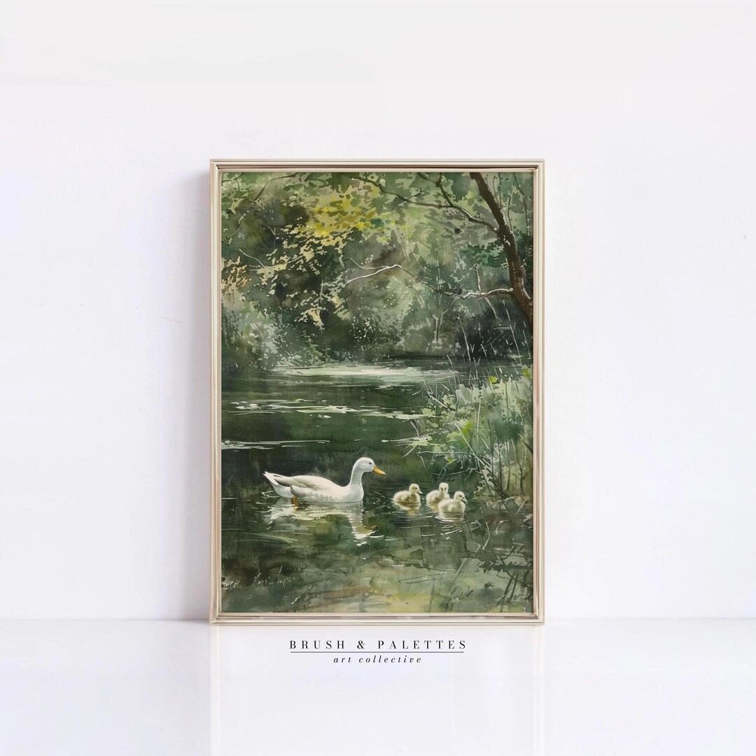 Duck and Ducklings Print | Serene Nature Wall Art | Watercolor Pond ...