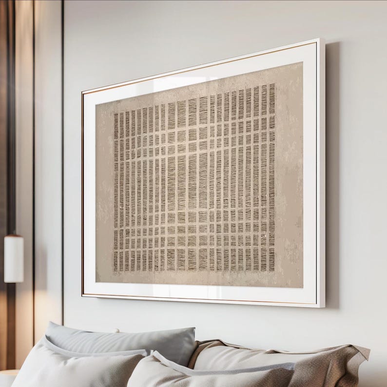 Neutral Linework Grid: Minimalist Geometric Abstract Painting (digital ...