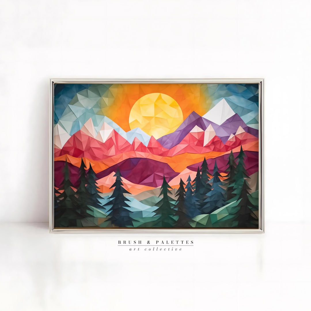Abstract Geometric Mountain Landscape Digital Print | PRINTABLE Alpine ...