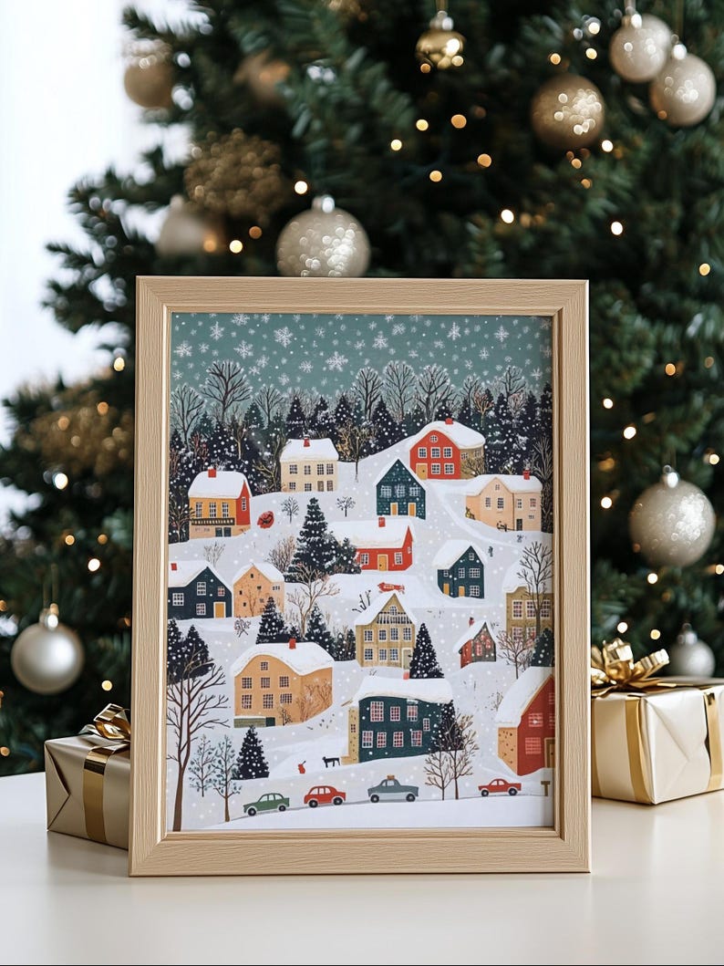 Winter Village Scene: Cozy Snowy Town Wall Art (digital Download) - Etsy
