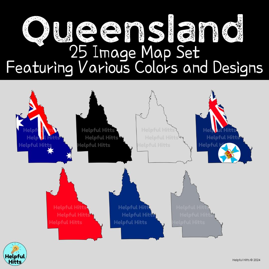 Queensland Map Set- Clipart for Teachers, Geography, Australia States ...