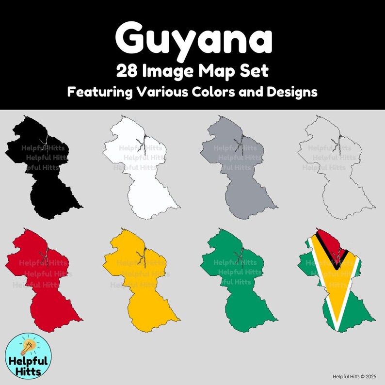 Guyana Map Set- Clip Art for Teachers, Geography, South America Map ...