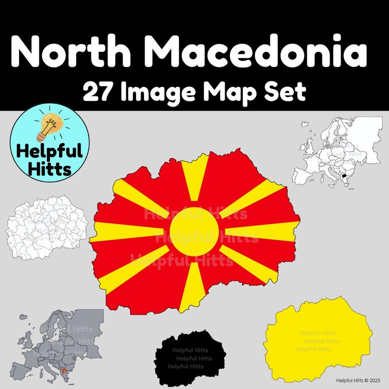 North Macedonia Map Clip Art Set: European Geography, Social Studies ...