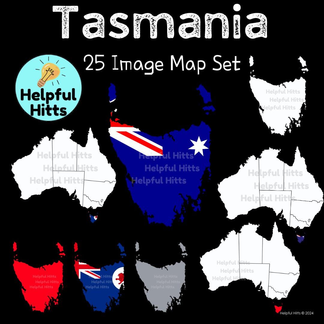Tasmania Map Clip Art Set: Australian Geography (25 PNG Images) - Etsy