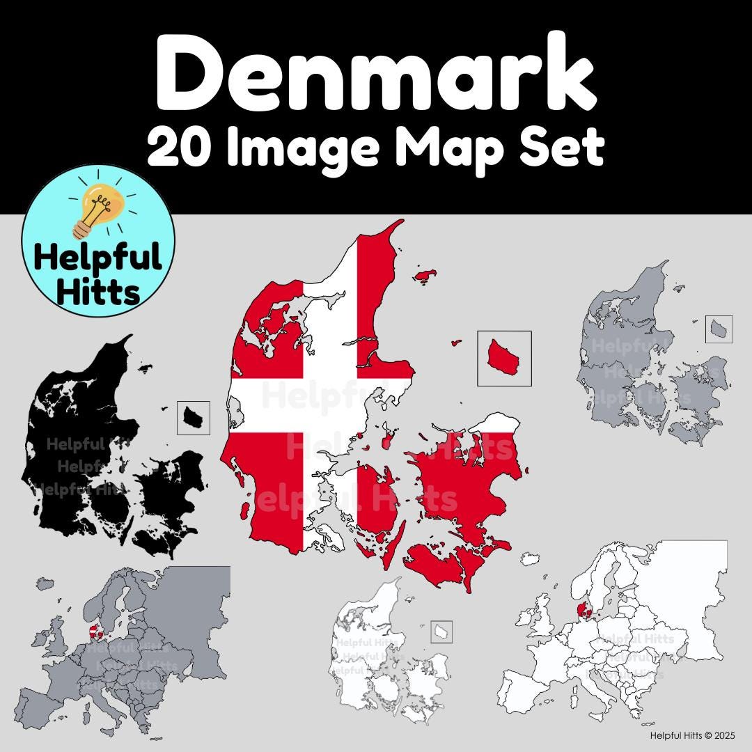 Denmark Map Set- Clip Art for Teachers, Geography, European Countries ...