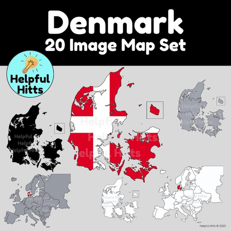 Denmark Map Set- Clip Art for Teachers, Geography, European Countries ...