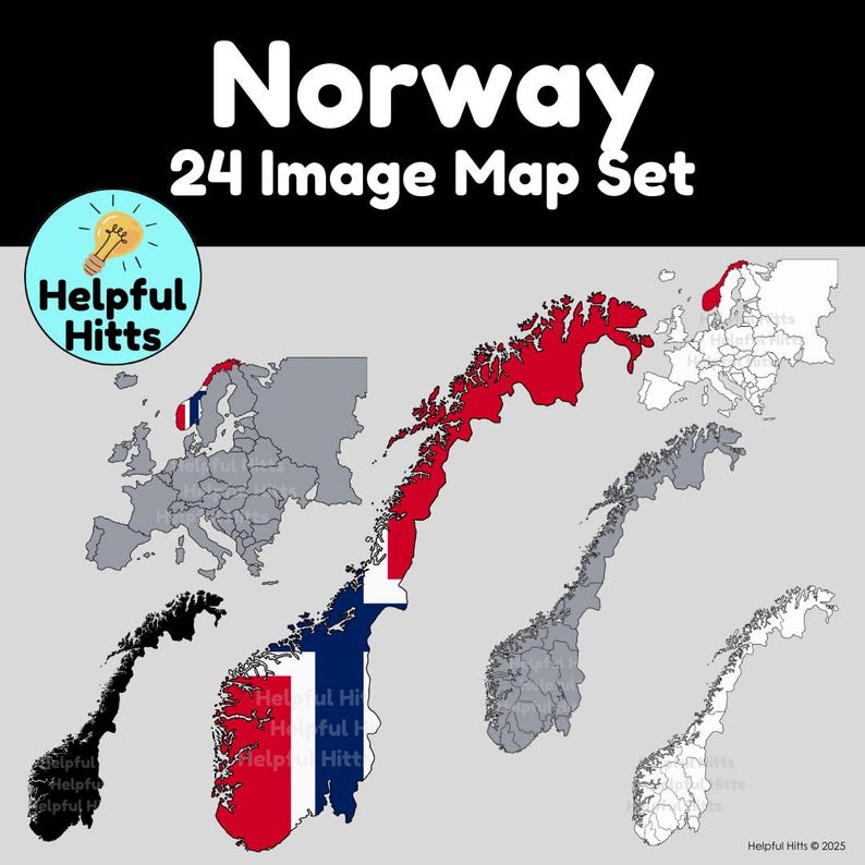 Norway Map Set- Clip Art for Teachers, Geography, European Countries ...