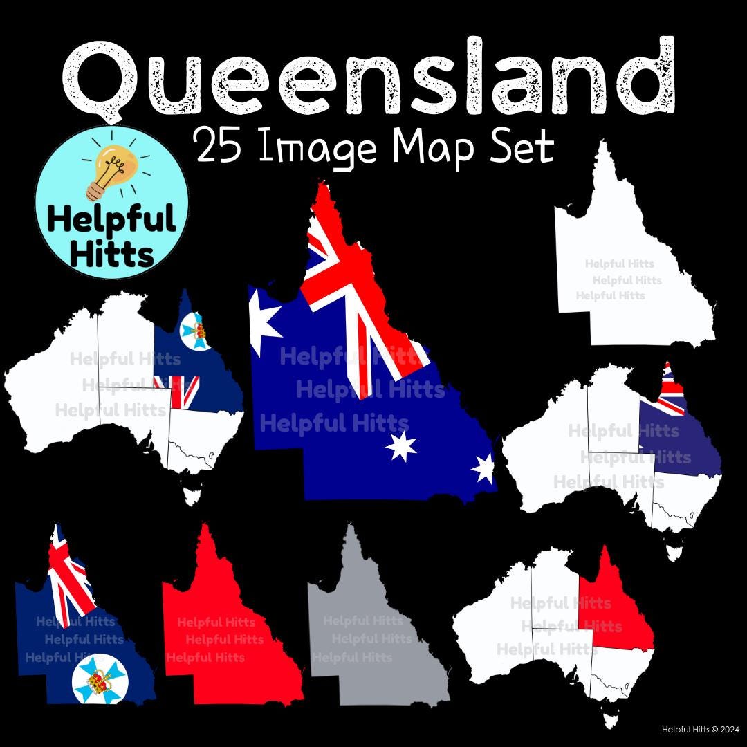 Queensland Map Set- Clipart for Teachers, Geography, Australia States ...