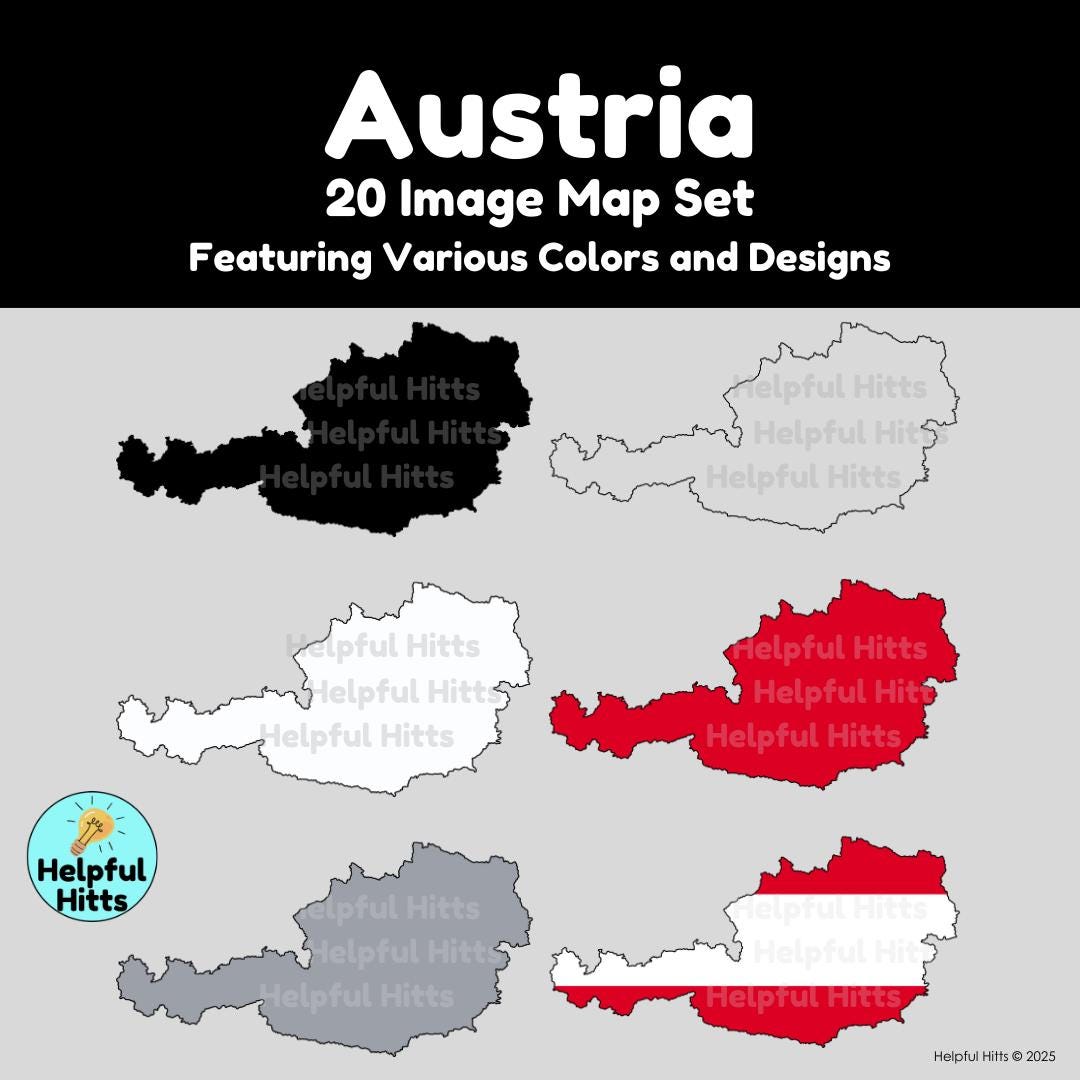 Austria Map Clip Art Set: European Geography, Social Studies (20 PNG ...