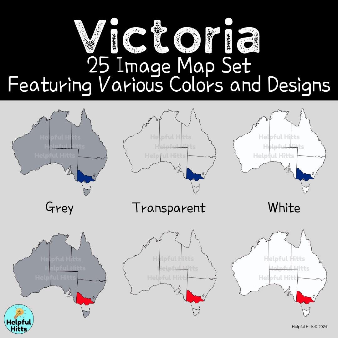 Victoria Map Set- Clipart for Teachers, Geography, Australia States and ...