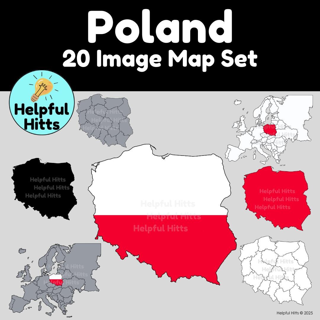 Poland Map Set- Clipart for Teachers, Geography, European Countries, Poland Outline, Poland ...